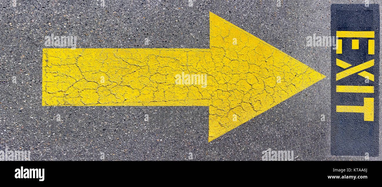 Exit and arrow sign painted on asphalt Stock Photo - Alamy