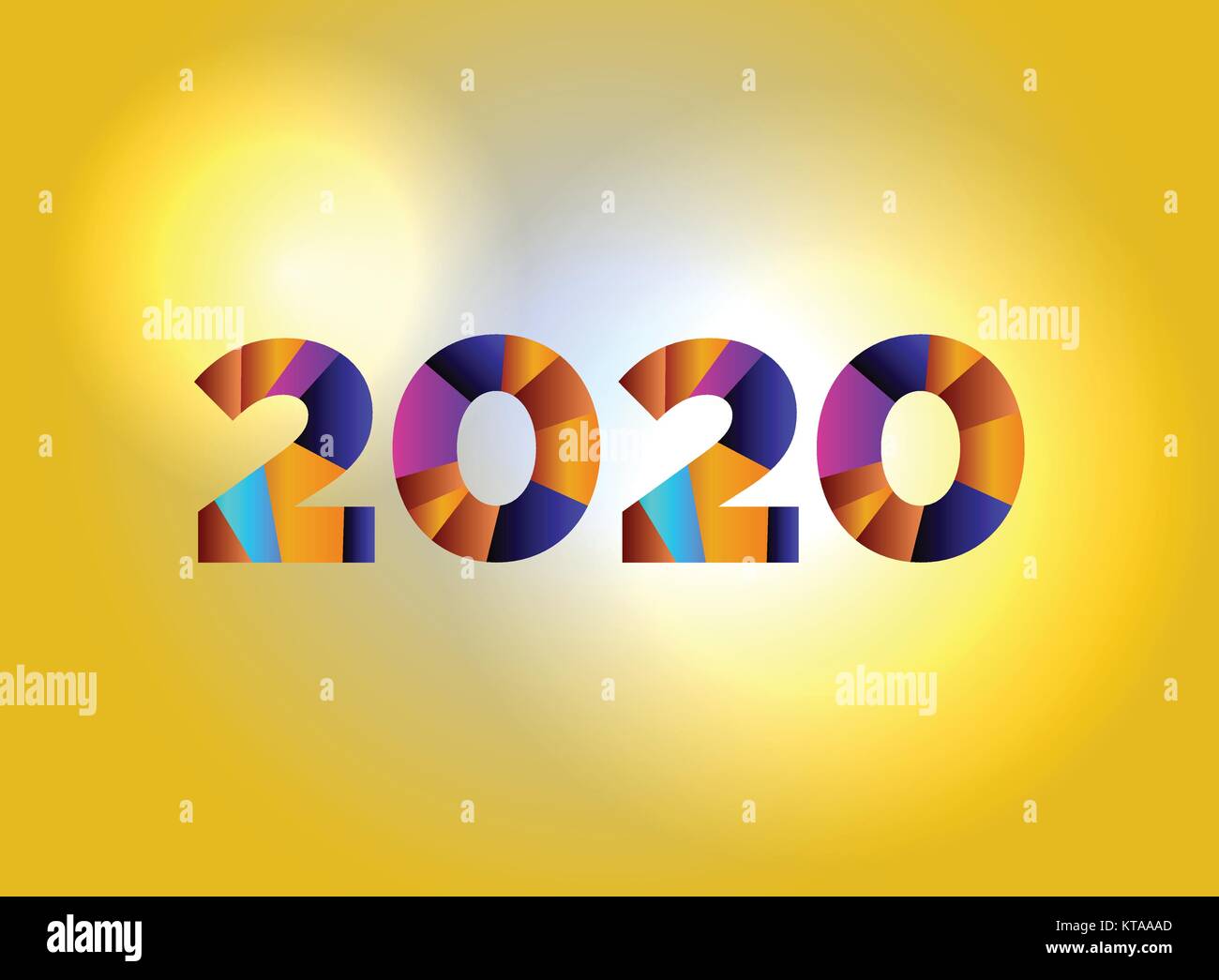 The word 2020 concept written in colorful fragmented word are on a ...
