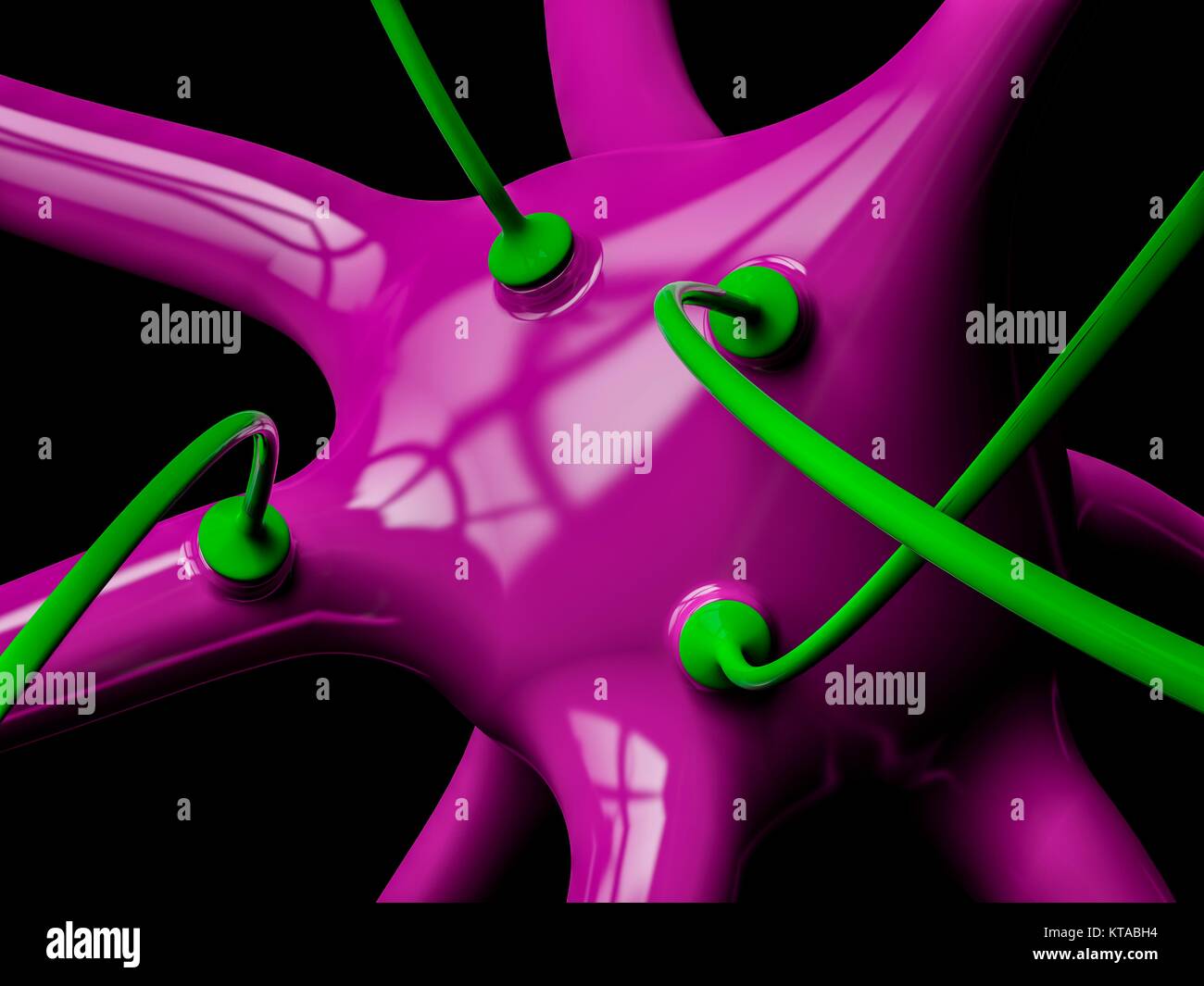 Nerve cell and synapses, computer illustration. Nerve cells, or neurons ...