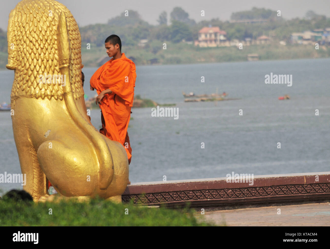 Buddhist Monk by the River Stock Photo - Alamy