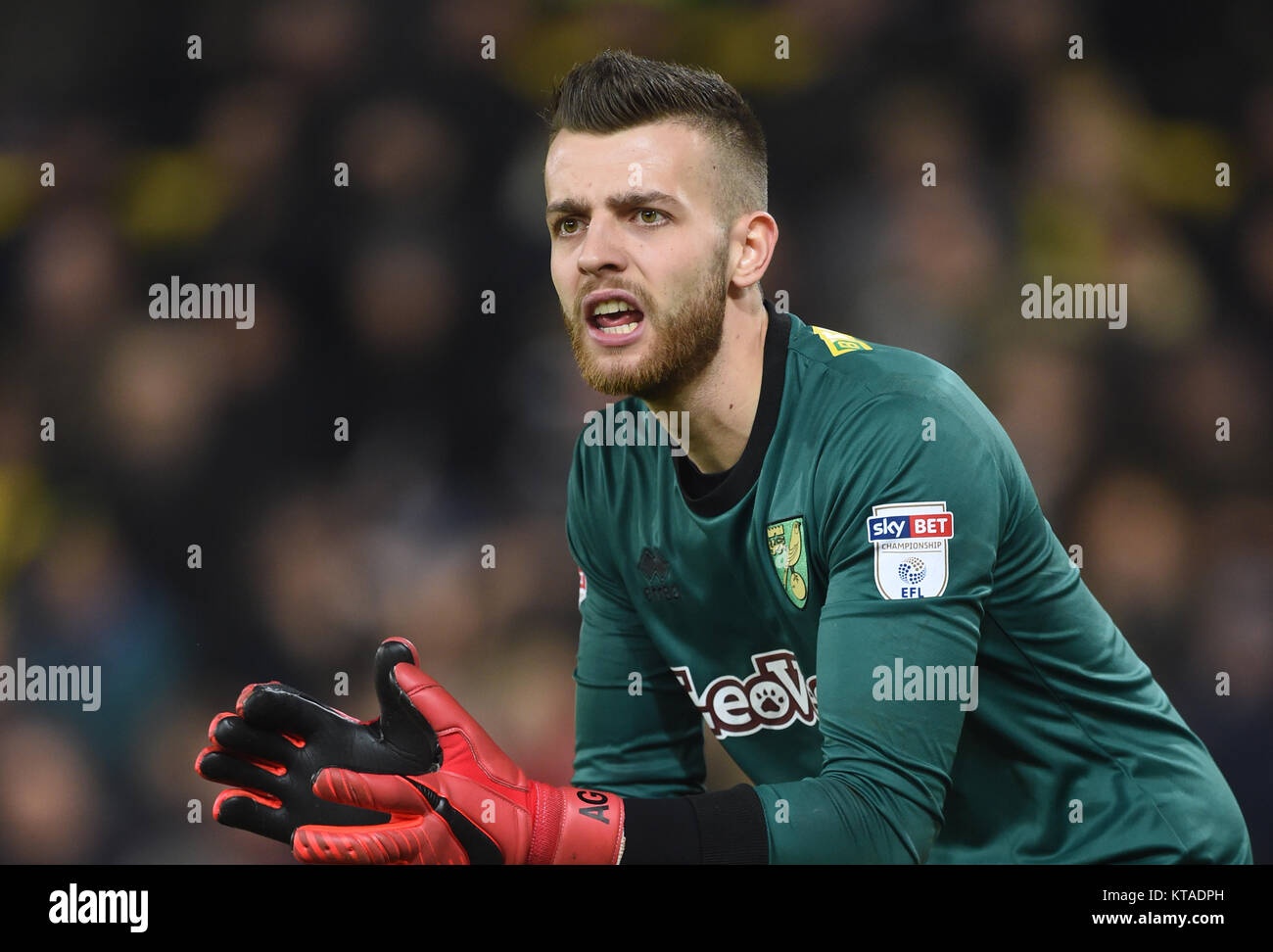 Norwich City goalkeeper Angus Gunn during the Sky Bet Championship ...