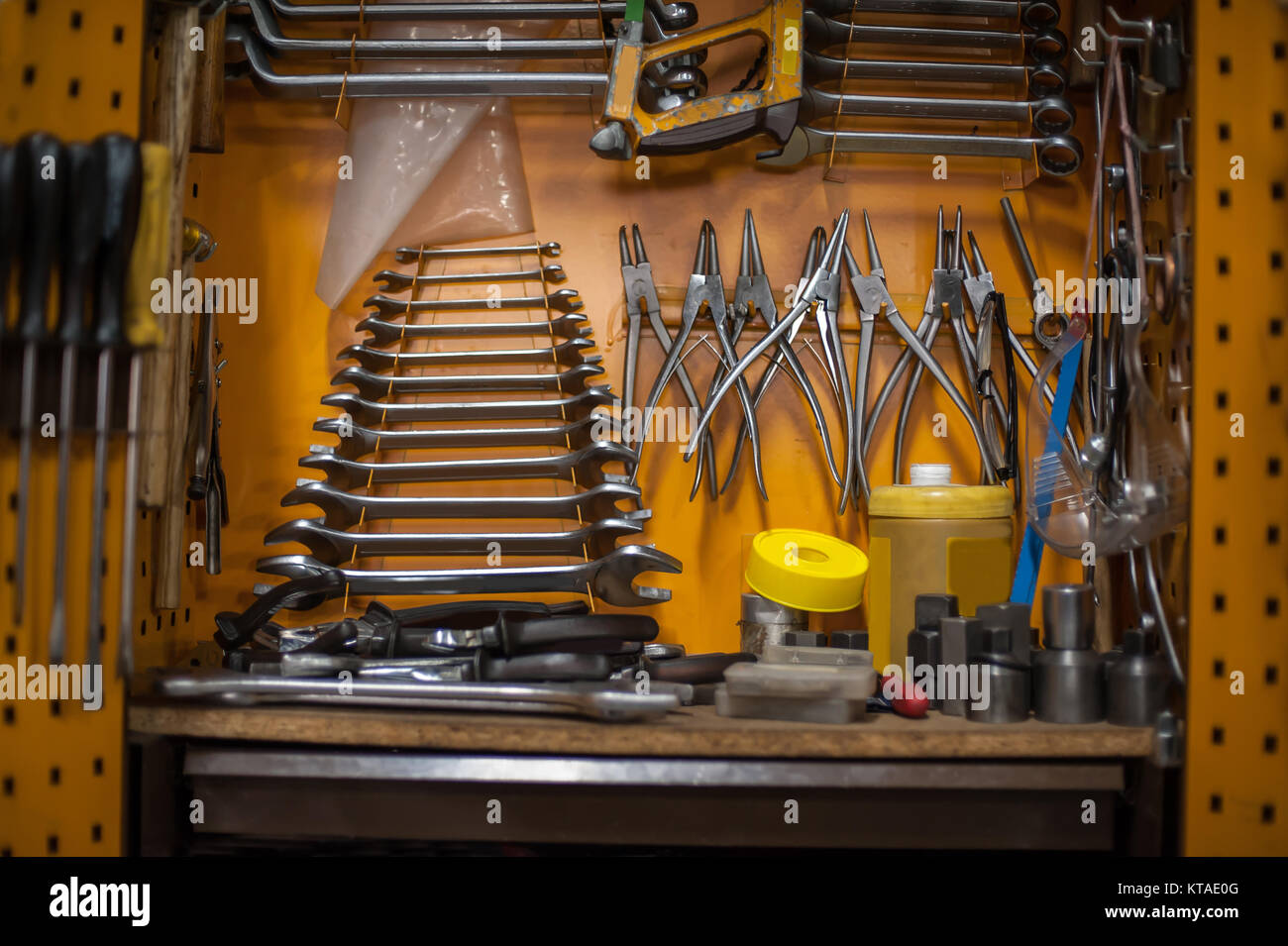 Group of many different master tools in the workshop in a toolbox Stock ...