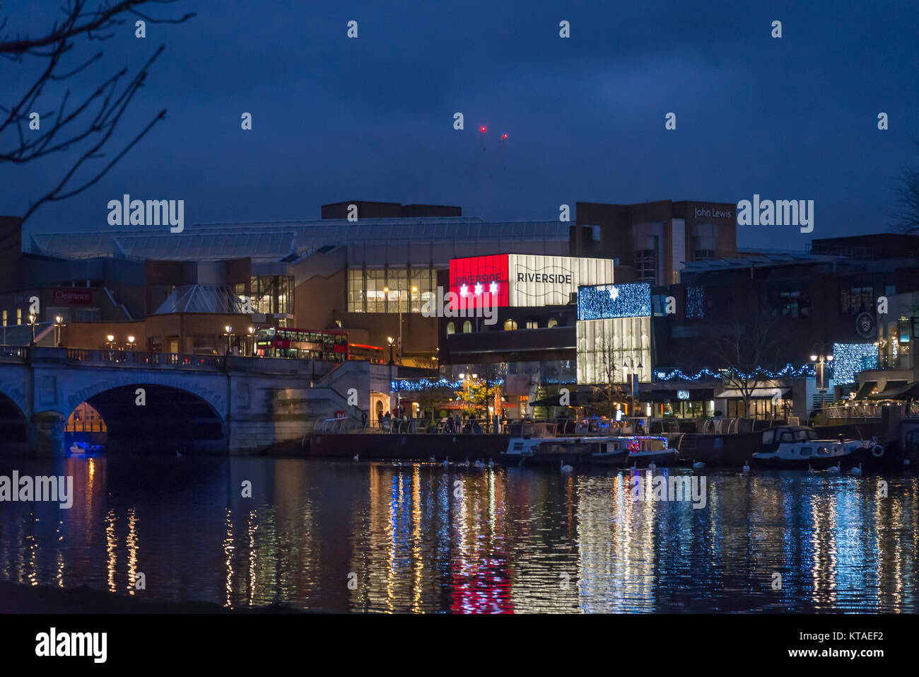 View of Kingston Bridge over the river Thames and commercial buildings ...