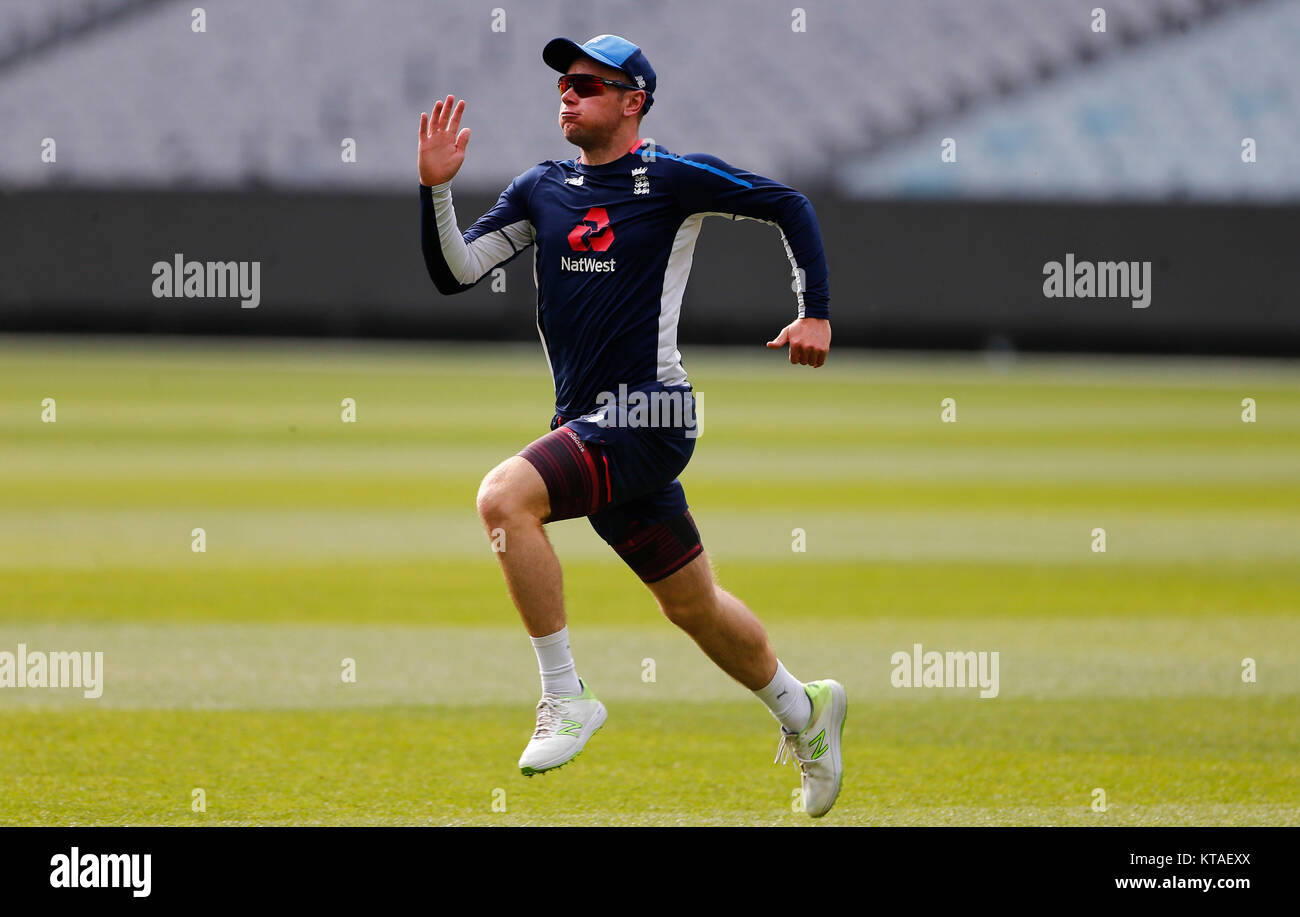 England's Mason Crane runs during a nets session at the Melbourne ...
