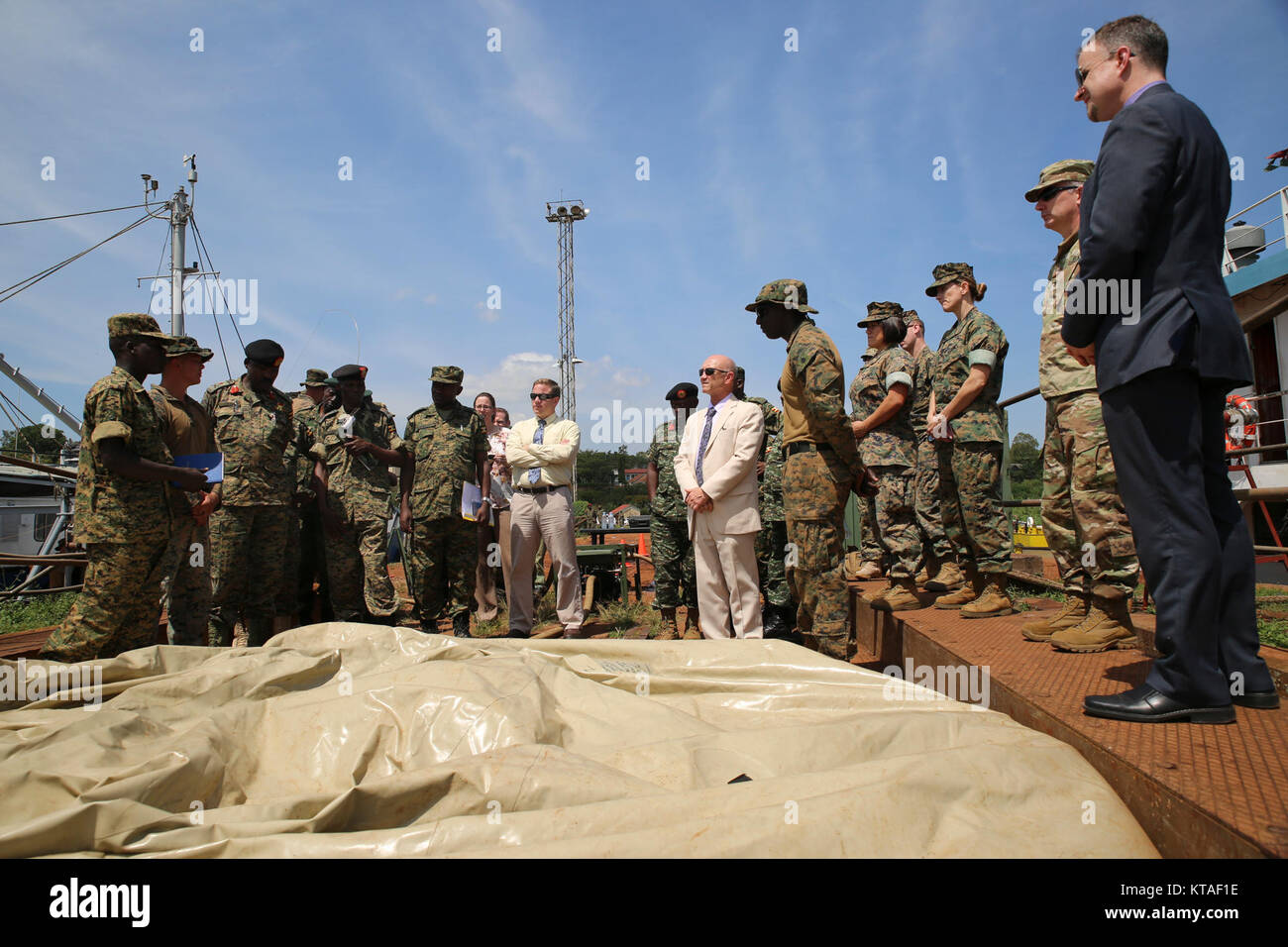 A Uganda People’s Defence Force soldier hosts a static display for ...