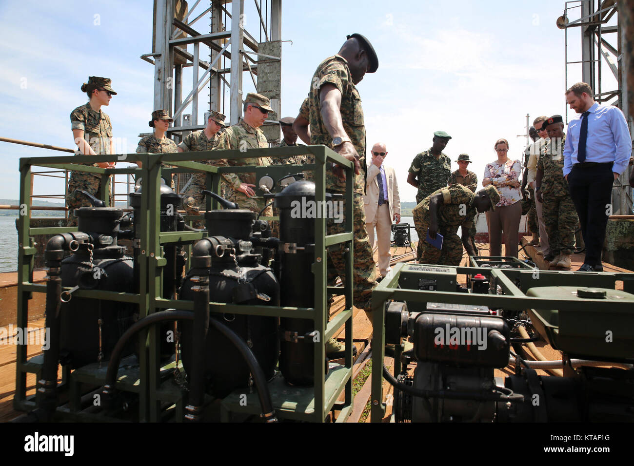 A Uganda People’s Defence Force soldier hosts a static display for ...