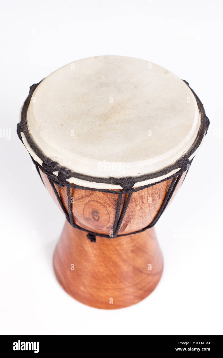One Djembe drum isolated on white Stock Photo - Alamy