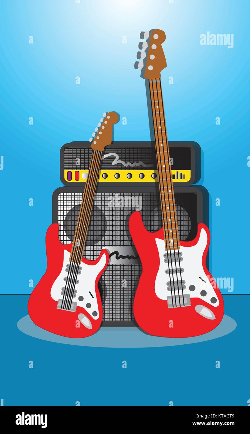 Music Instruments guitar bass and amplifier Background vector ...