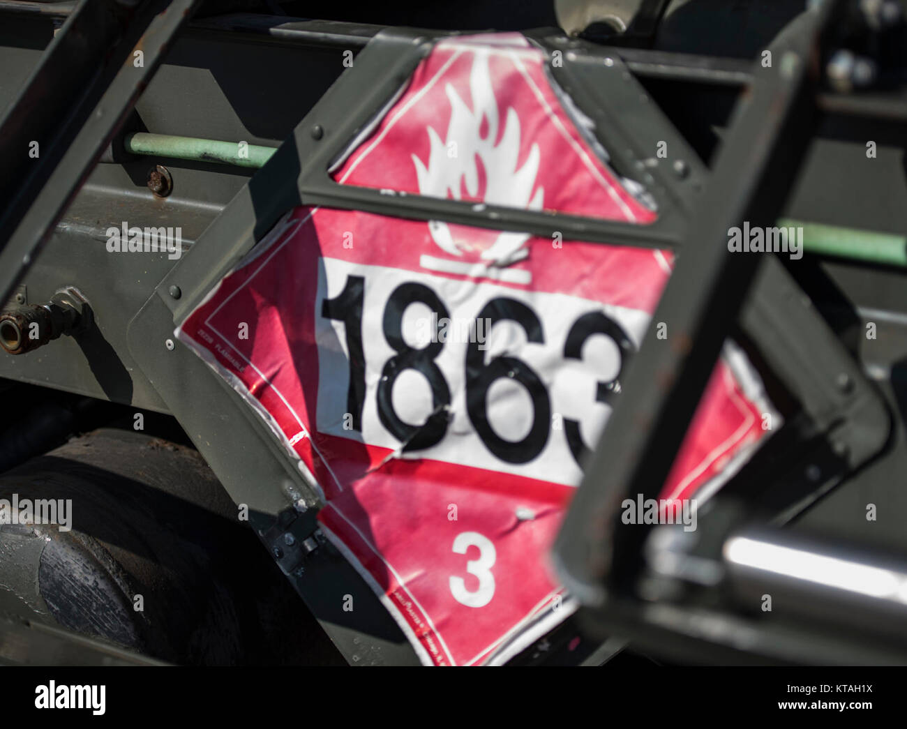 A flammable warning sign is displayed on an R-12 truck, Dec. 21, 2017 ...