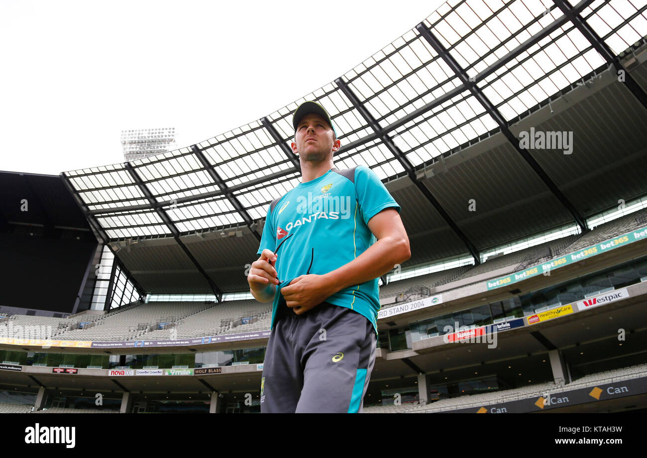 Australia's Josh Hazelwood during a nets session at the Melbourne ...