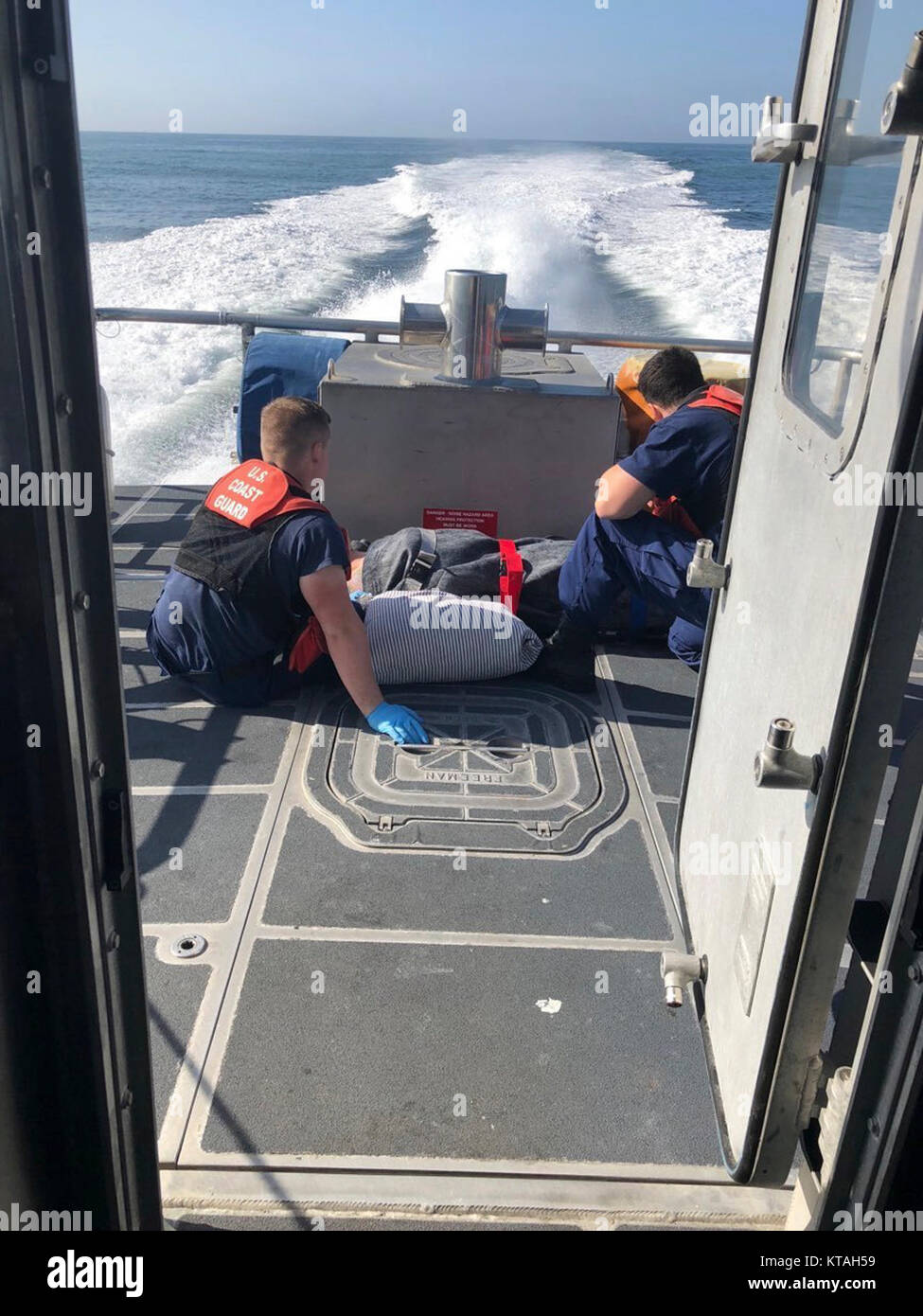 A Coast Guard 45-foot Response Boat-Medium boatcrew from Station Sand ...