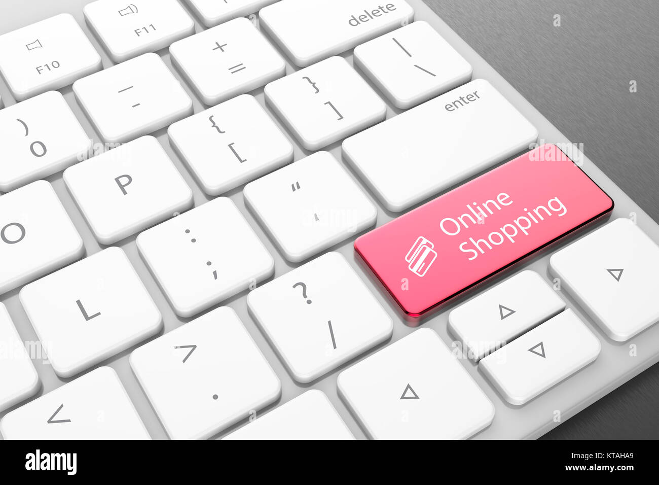 Modern computer keyboard with red online shopping button. 3D ...