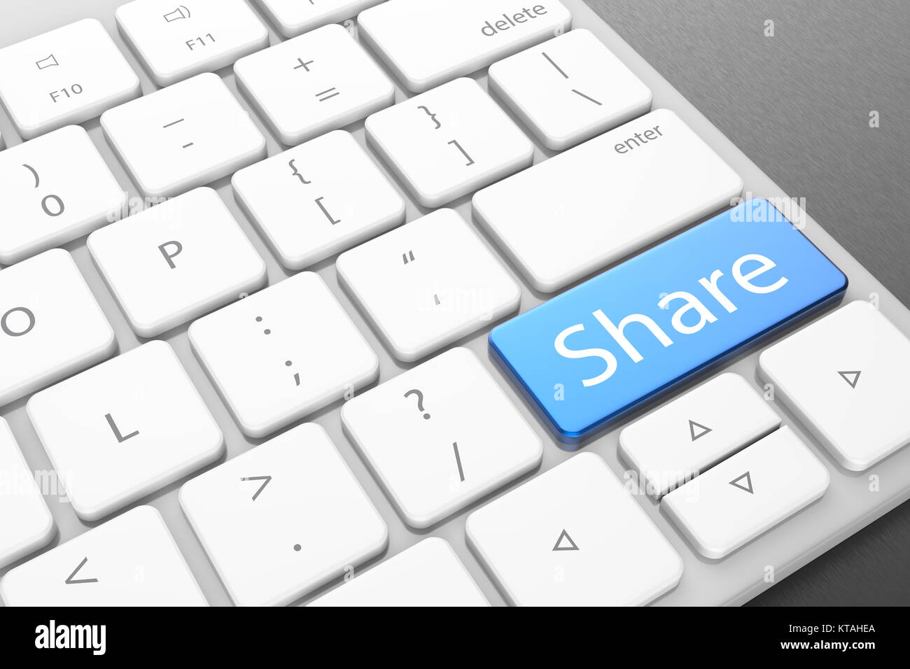 Modern computer keyboard with blue share button. 3D illustrating Stock ...