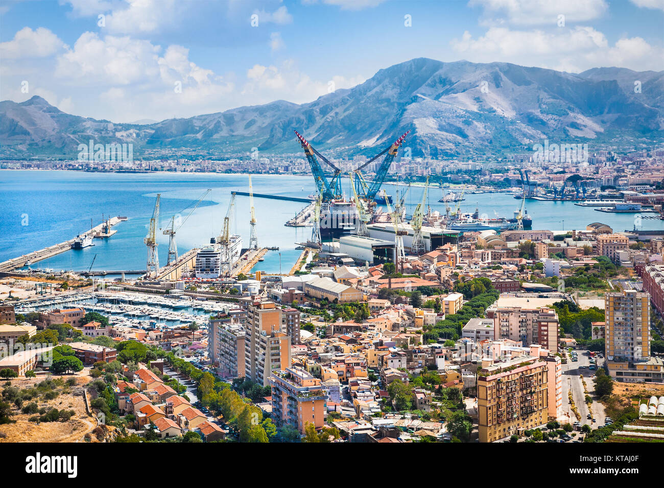 Beautiful panoramic view on shipyard of Palermo, Sicily, Italy Stock ...