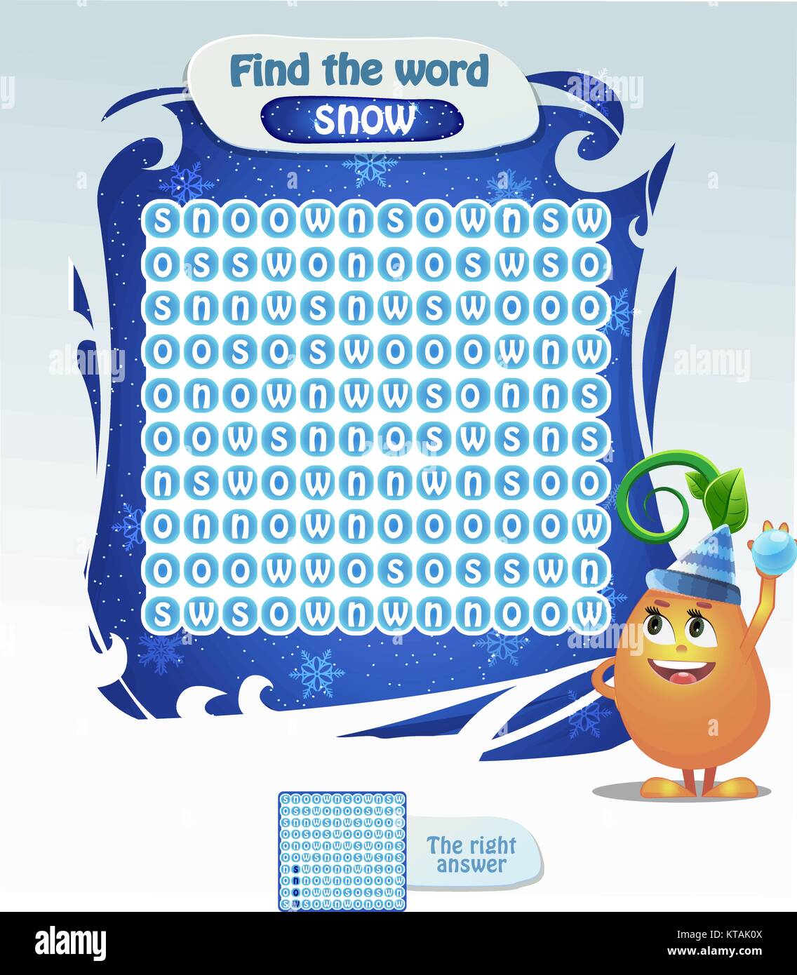 Visual Game for children. Task: find the word snow. Christmas game for ...