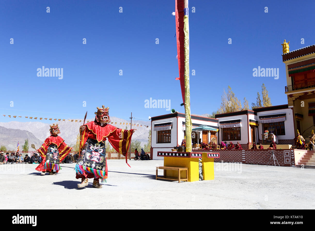 Buddhist monks performs masked dance at religious ceremony, Diskit ...