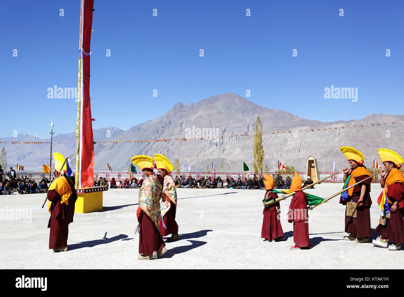 Buddhist monks performs masked dance at religious ceremony, Diskit ...