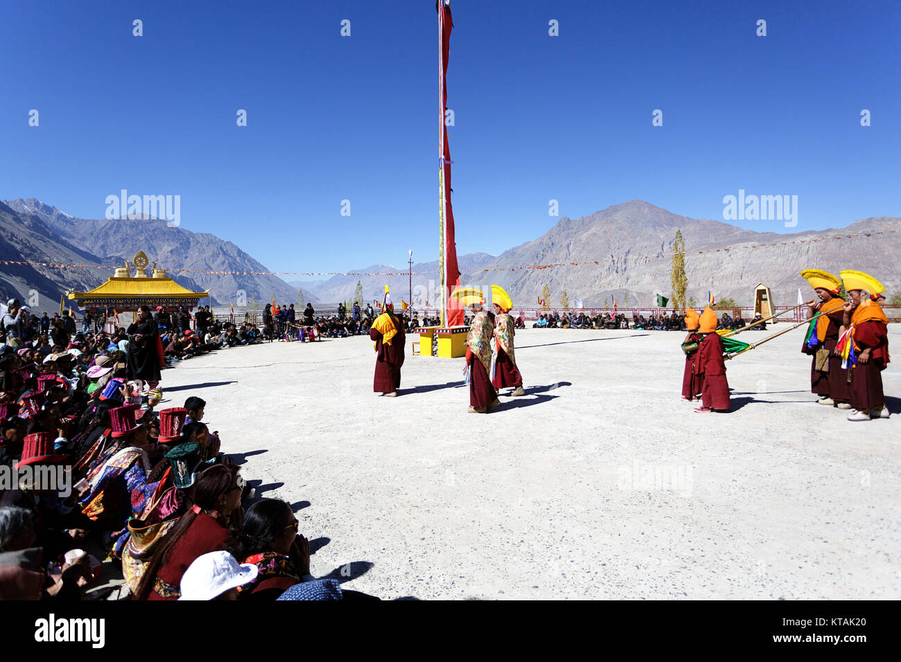 Buddhist monks performs masked dance at religious ceremony, Diskit ...