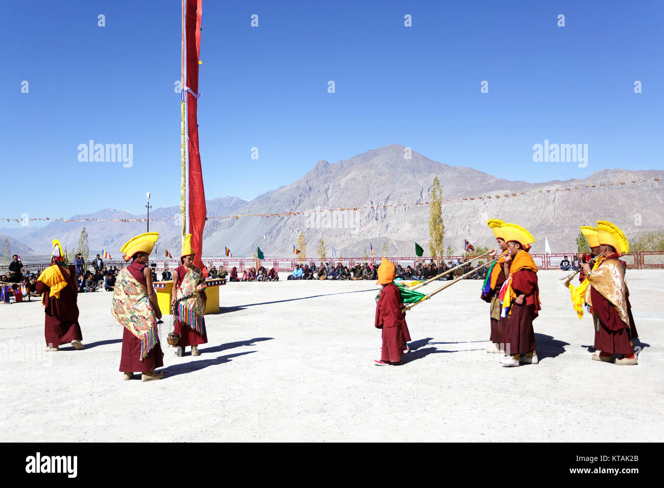 Buddhist monks performs masked dance at religious ceremony, Diskit ...