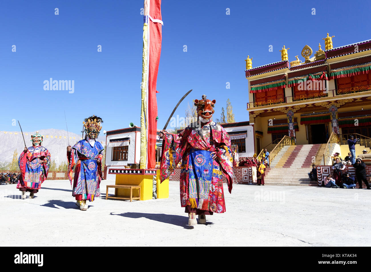 Buddhist monks performs masked dance at religious ceremony, Diskit ...