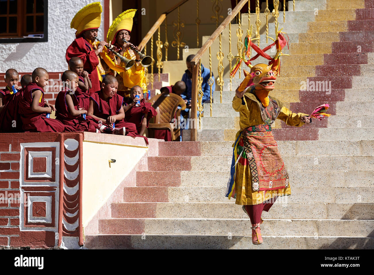 Buddhist monks performs masked dance at religious ceremony, Diskit ...
