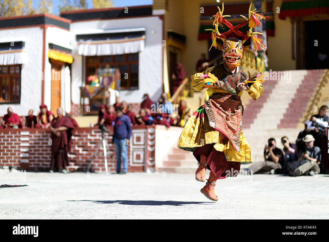 Buddhist monks performs masked dance at religious ceremony, Diskit ...