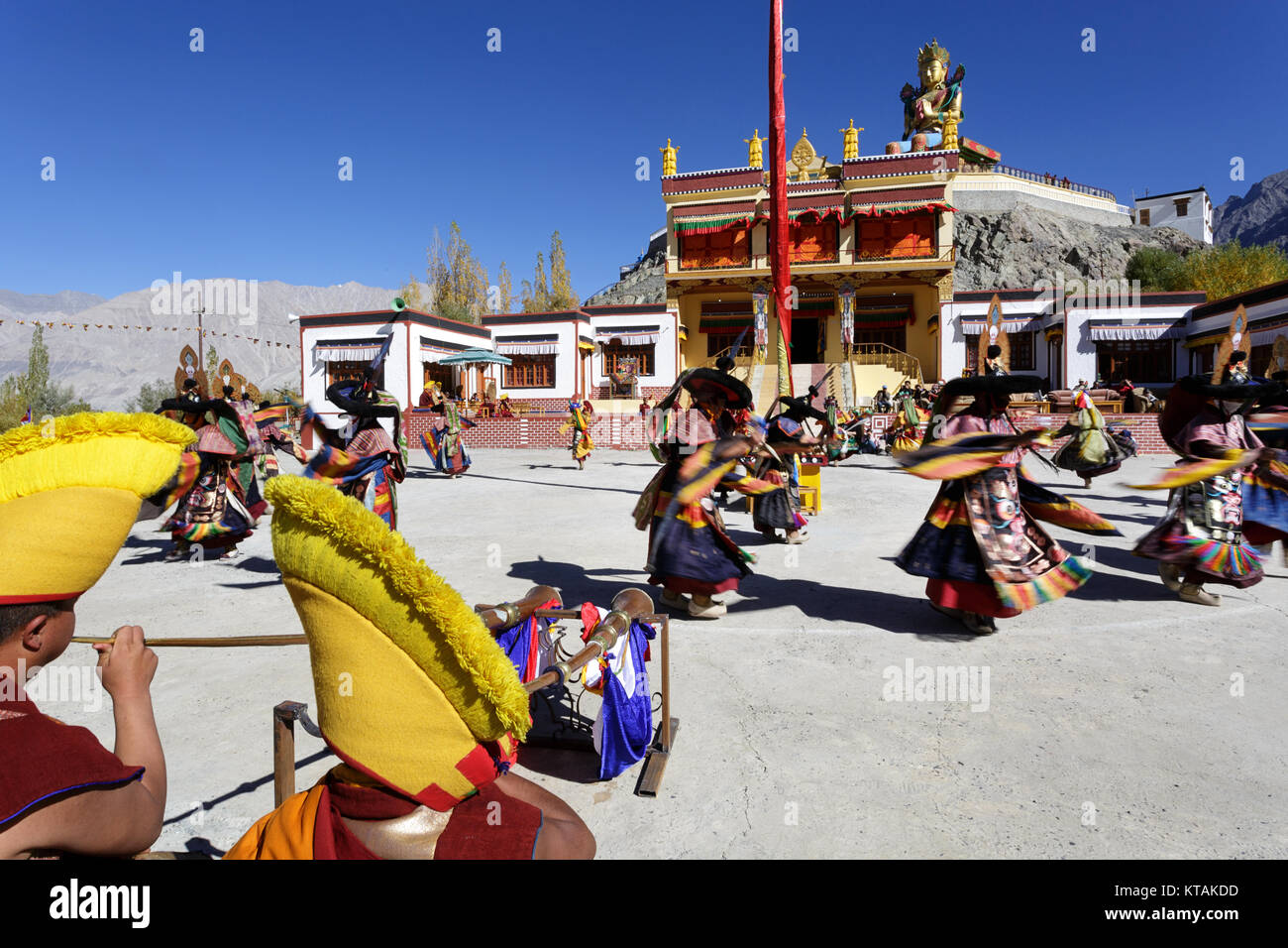 Buddhist monks performs masked dance at religious ceremony, Diskit ...