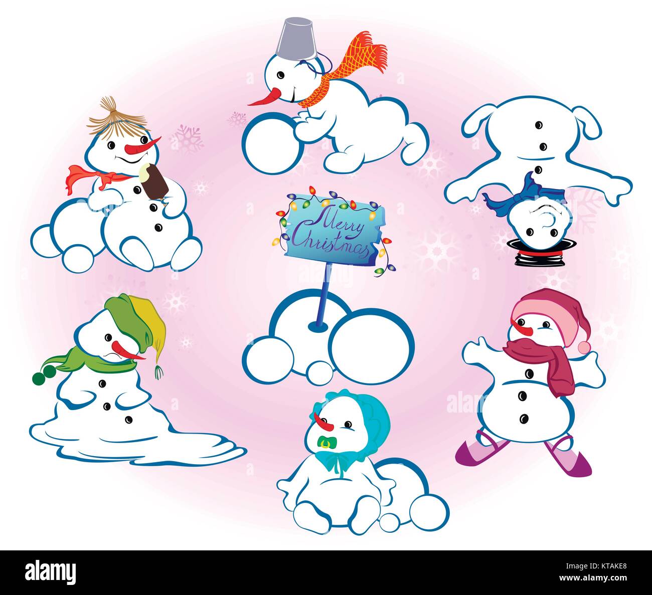 Set of winter holidays snowman on background with snowflakes. Vector ...
