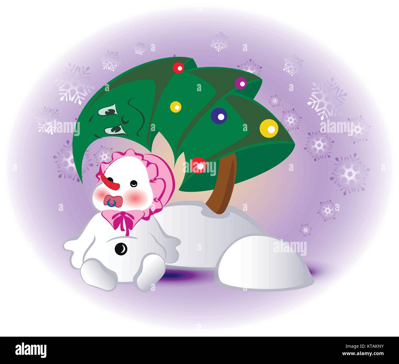 Little snowman and christmas tree. EPS10 vector illustration Stock ...