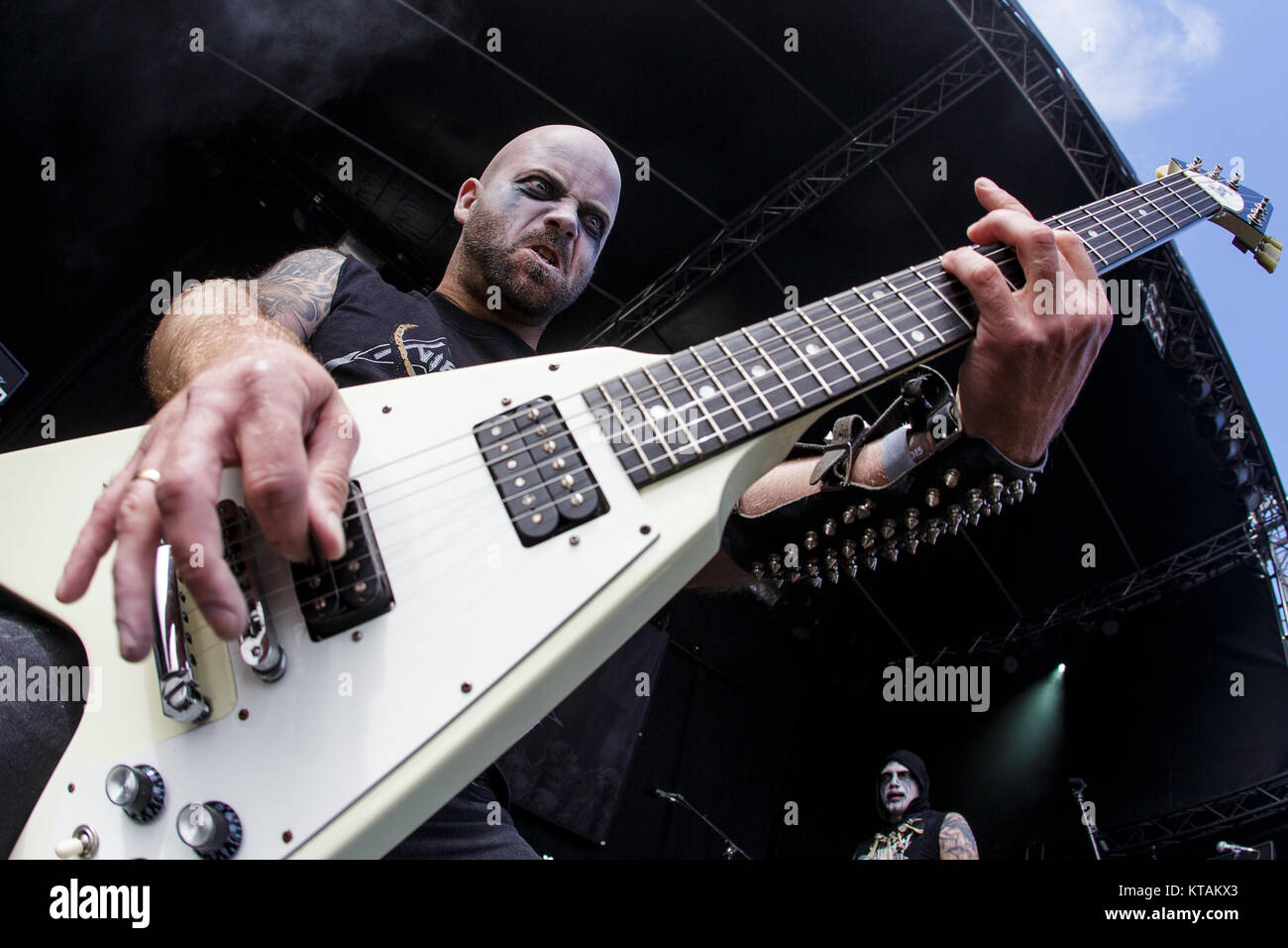 The Danish black metal band Horned Almighty performs a live concert at ...