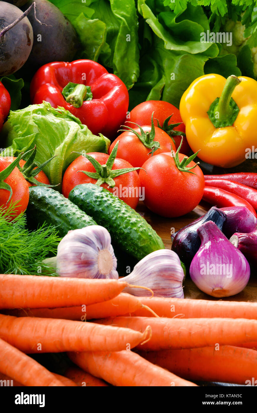 Composition with variety of fresh organic vegetables and fruits Stock ...