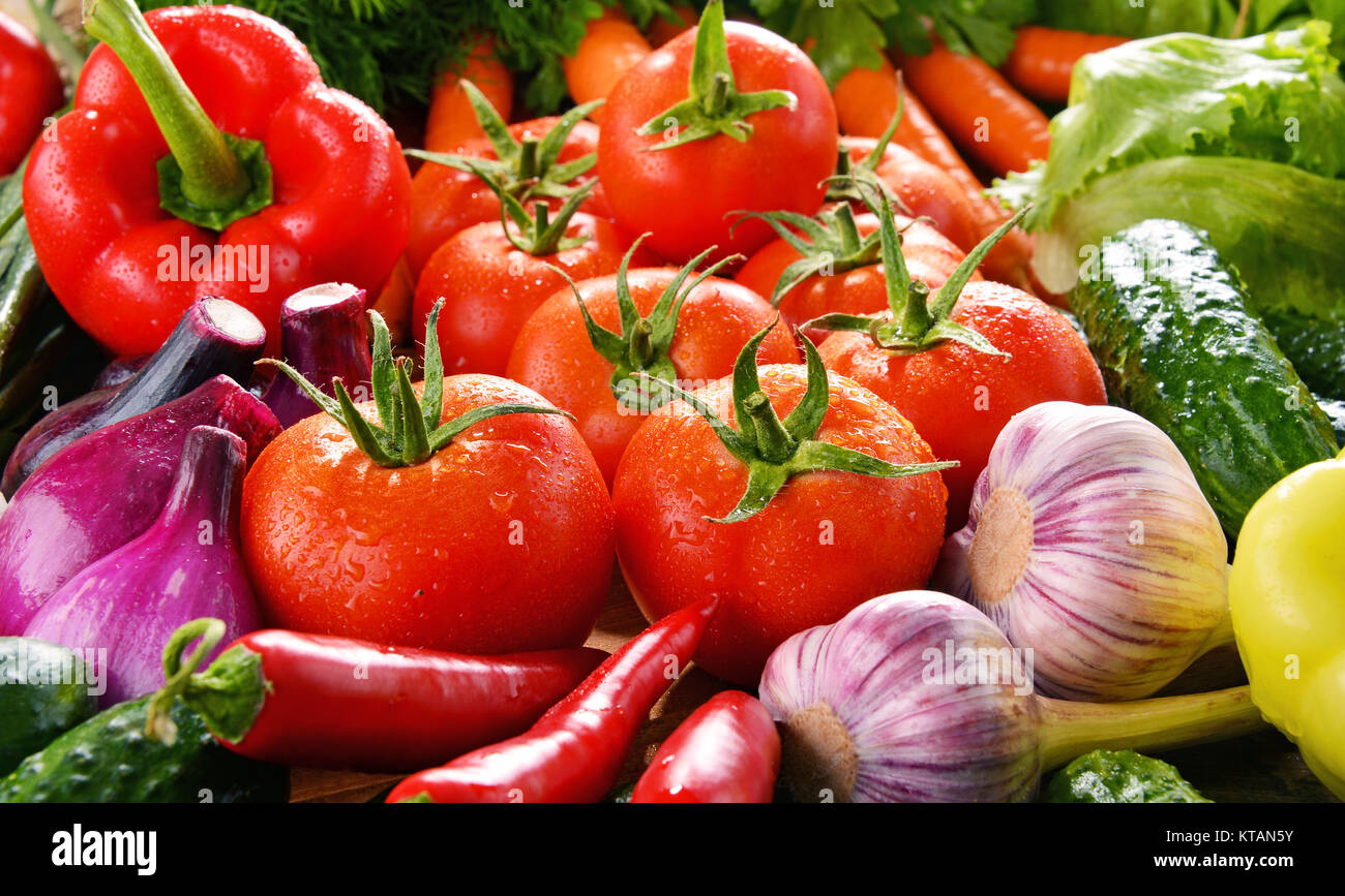 Composition with variety of fresh organic vegetables and fruits Stock ...