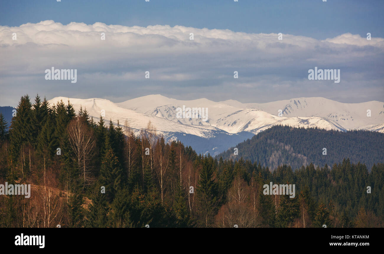 landscape, spring snow-capped mountain range Stock Photo - Alamy
