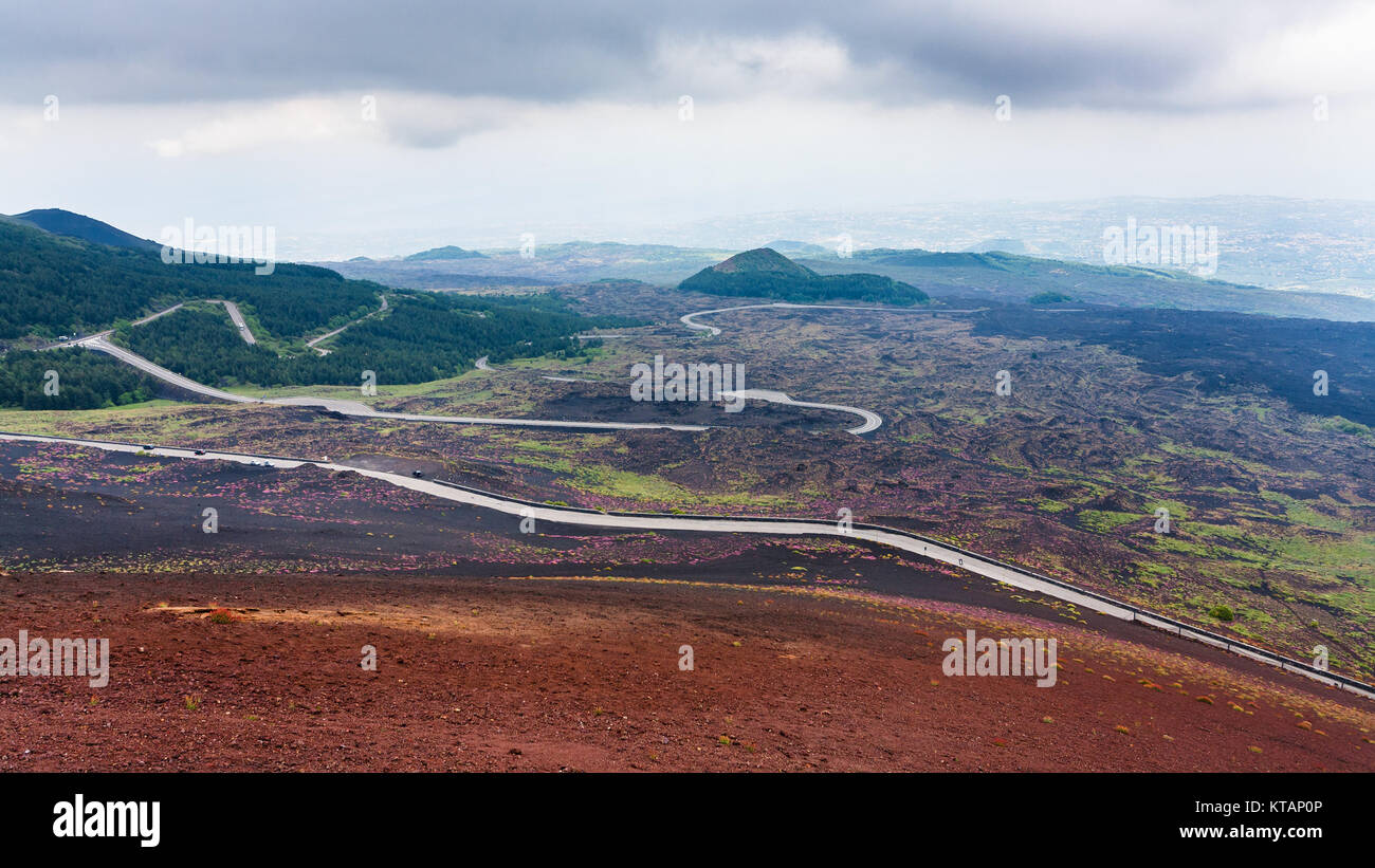 road in hardened lava fields on Mount Etna Stock Photo - Alamy