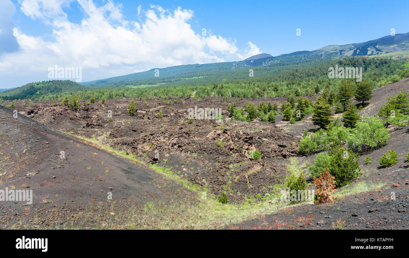 landscape with old craters of Etna volcano Stock Photo - Alamy