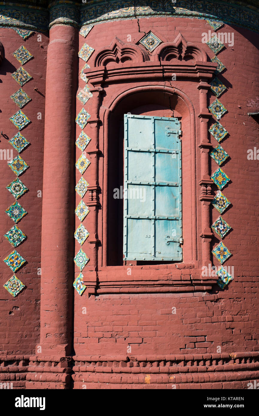 Russian church wall fragment with traditional decoration ceramic tiles ...