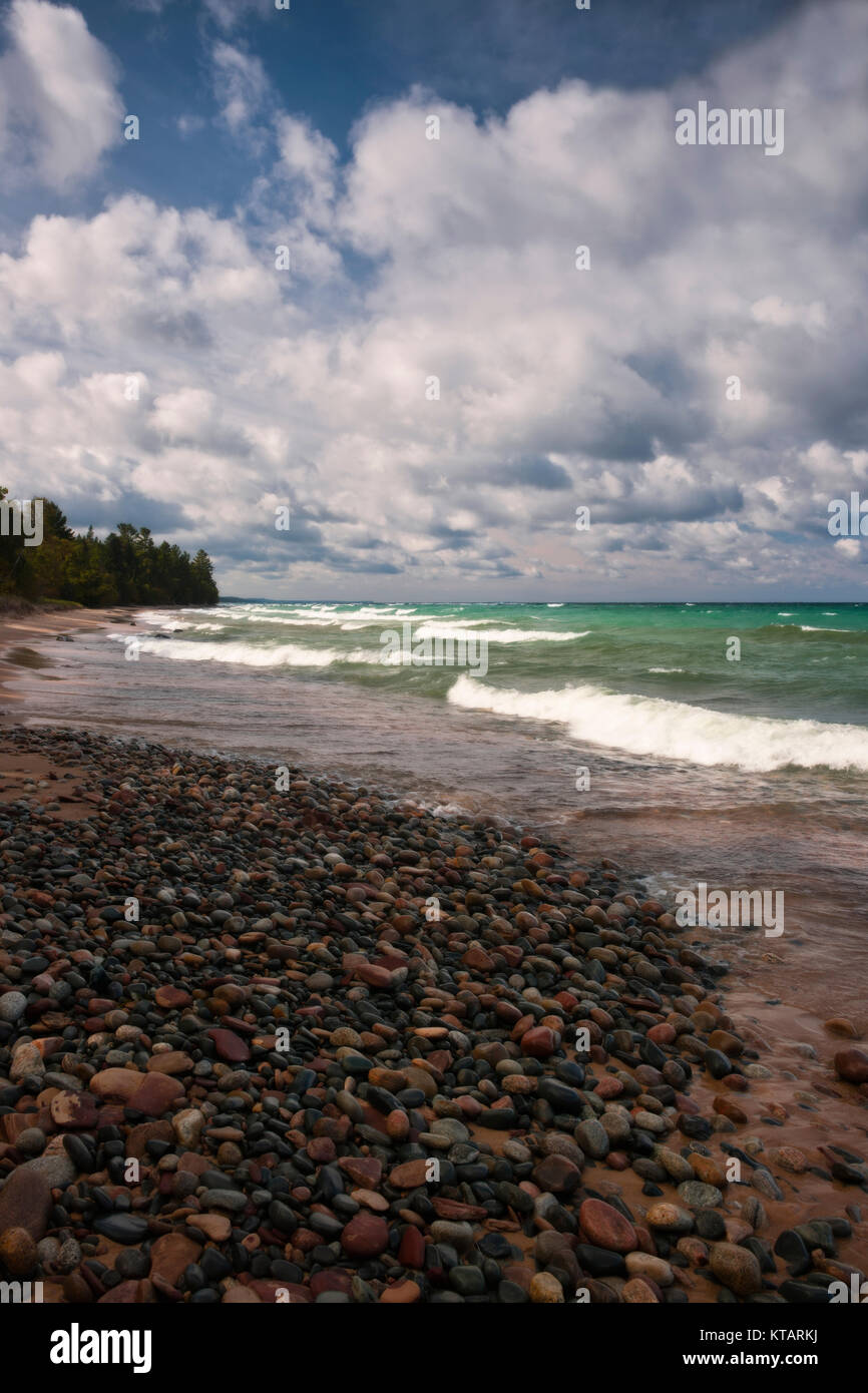 Autumn clouds and luminous colors of Lake Superior along Au Sable Point ...