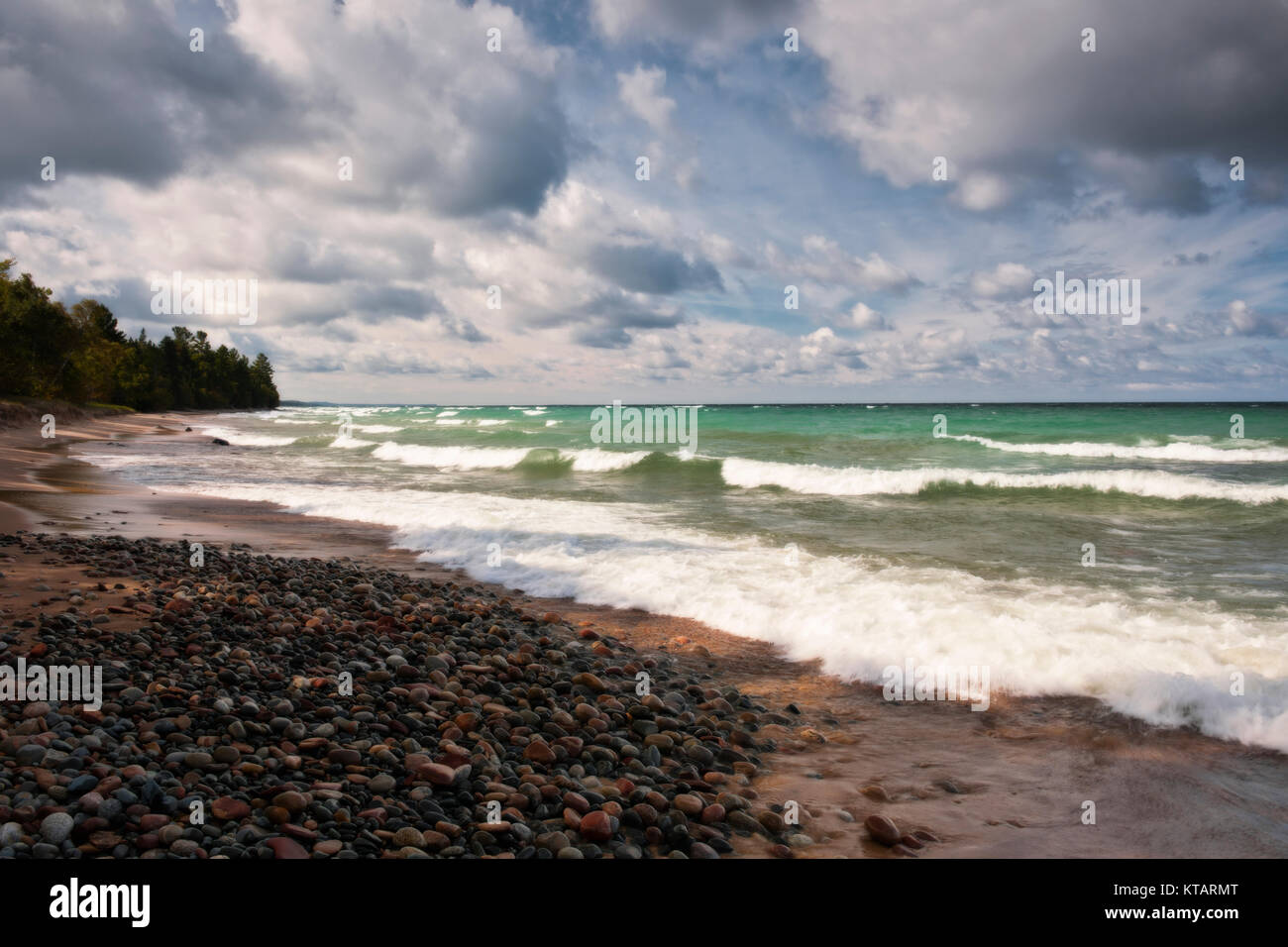 Autumn clouds and luminous colors of Lake Superior along Au Sable Point ...