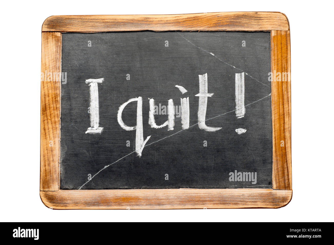 I quit exclamation handwritten on vintage school slate board isolated ...