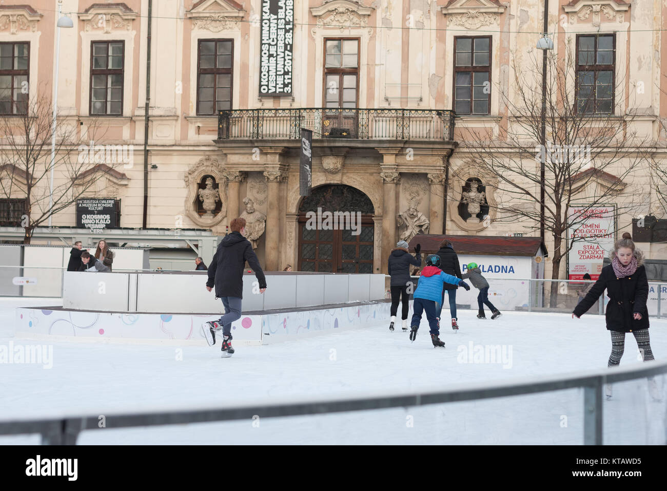 Brno,Czech Republic-December 18,2017: Young people are skating at ...