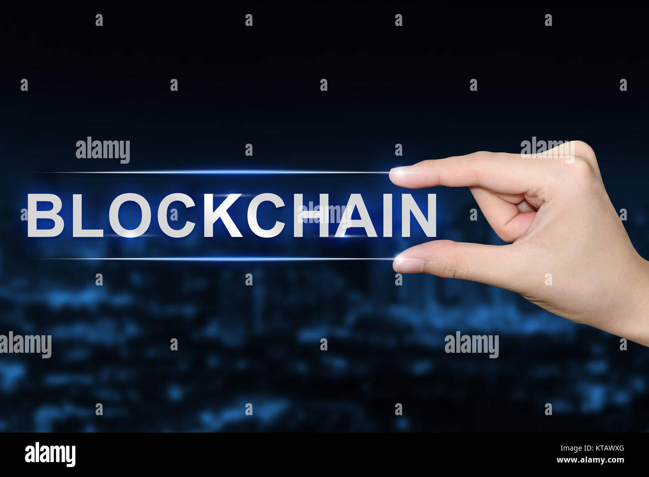 hand clicking blockchain button Stock Photo - Alamy