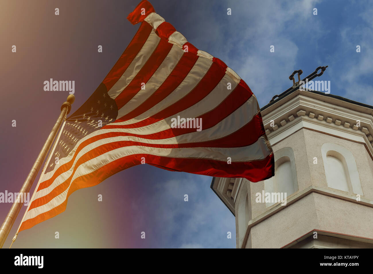 Beautifully waving star and striped American flag on the blue sky Stock ...