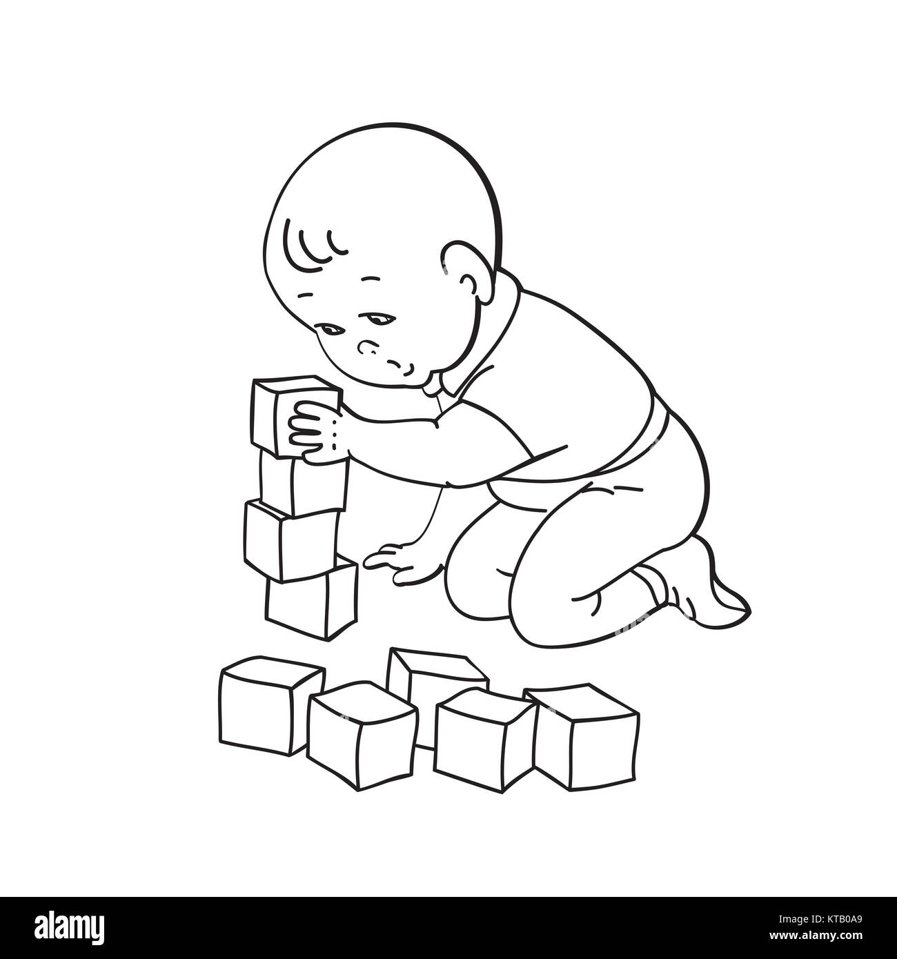 Baby Playing With Blocks Drawing