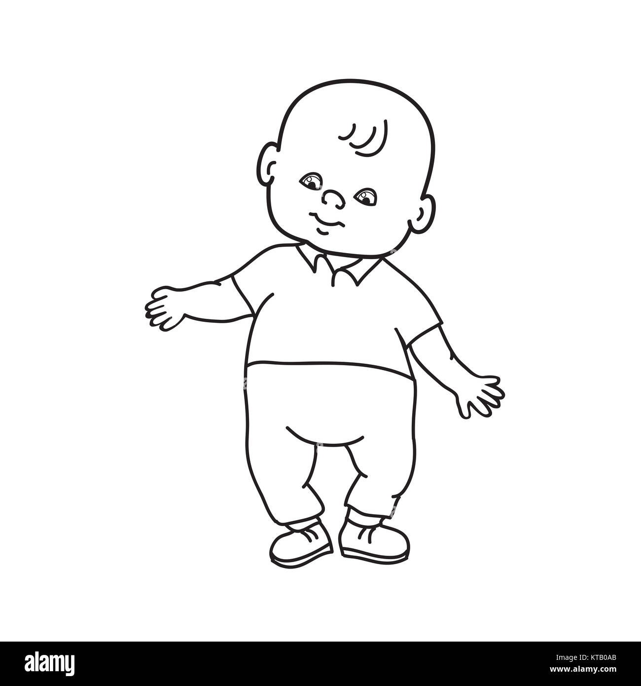 Little lovely baby boy standing. Drawing contour vector illustration ...