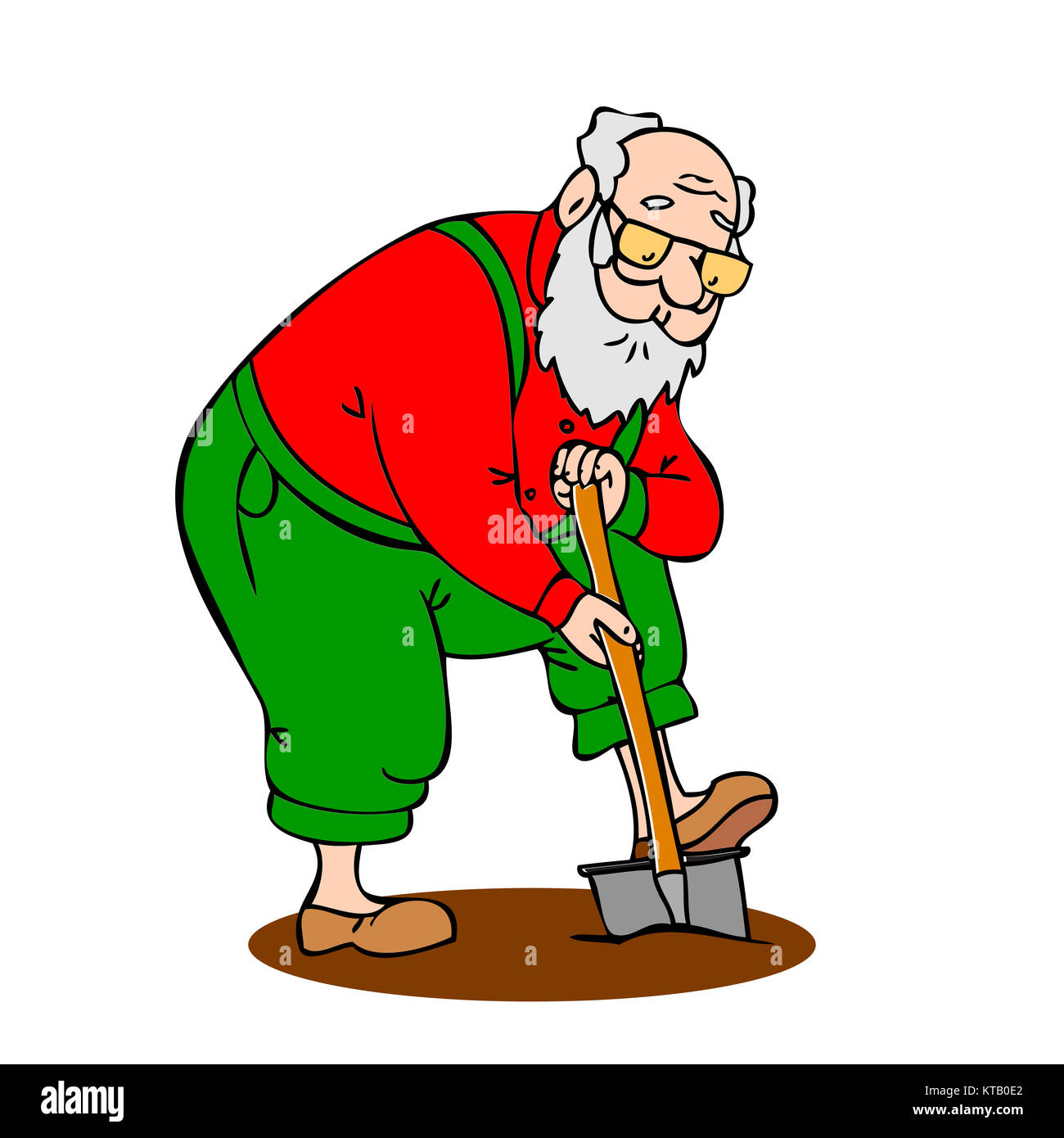 Funny old man working in the garden. Grandfather with a long beard ...