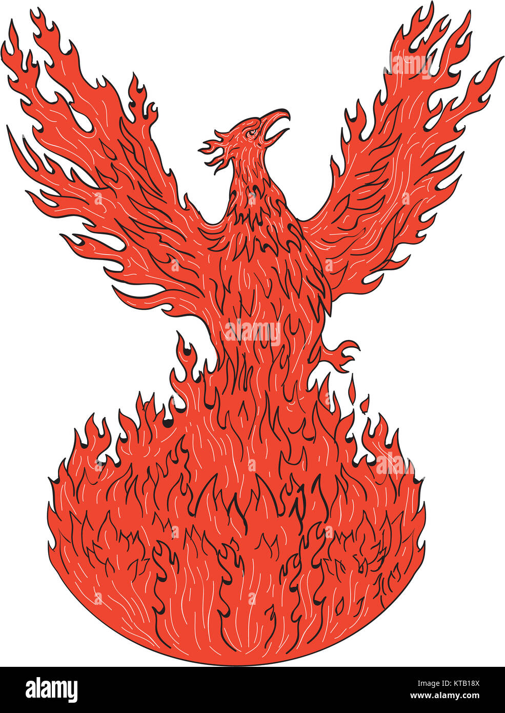 Phoenix Rising Fiery Flames Drawing Stock Photo - Alamy