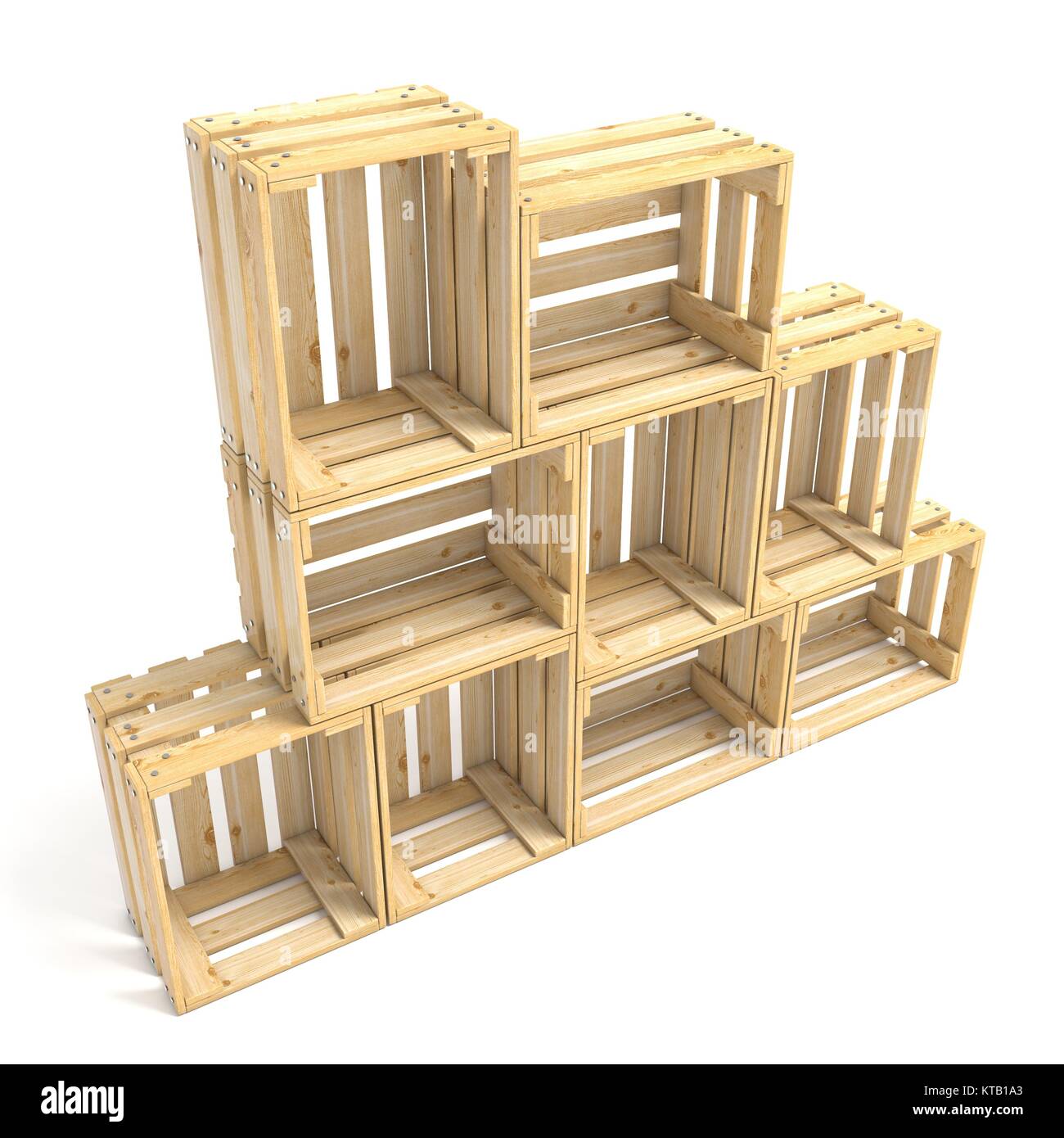 Empty wooden crates arranged Side view 3D Stock Photo - Alamy