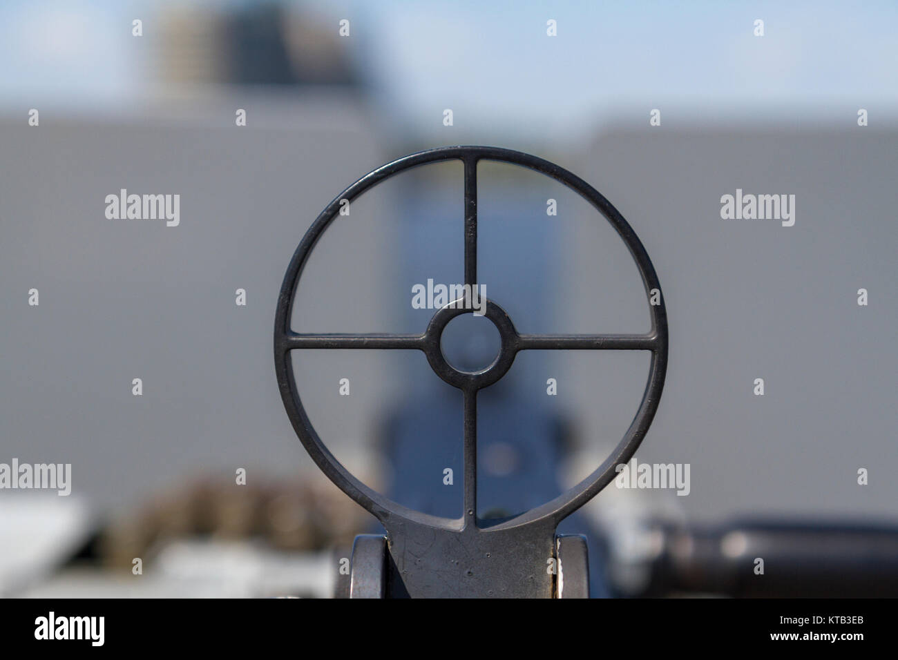 View down sights on a M2 Browning machine gun on the forward deck of ...