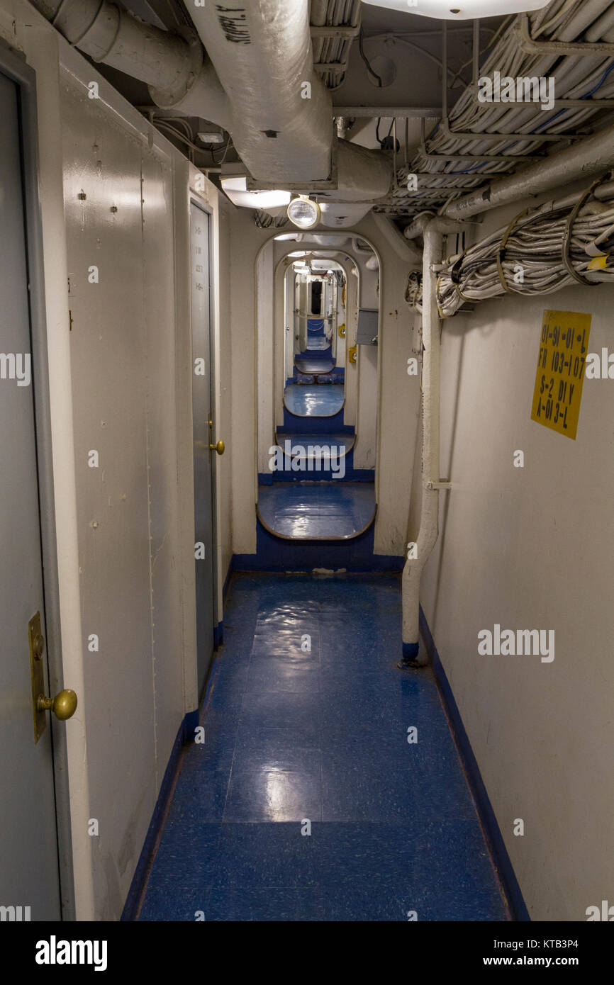 Long corridor on the USS New Jersey Iowa Class Battleship, Delaware ...