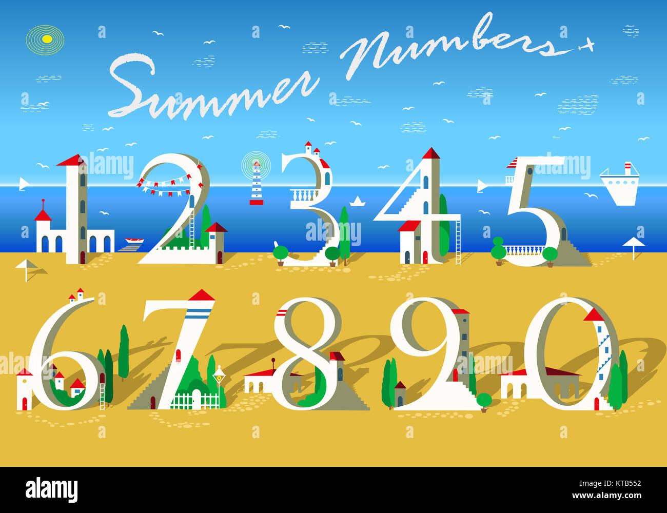 Summer Numbers. White houses on the beach Stock Photo - Alamy